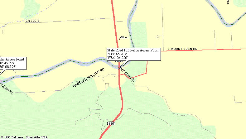 Map to State Road 135 public access point on Muscatatuck River in ...