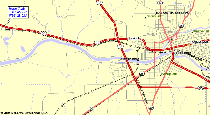 Map to France Park Mountain Biking Trails in Logansport, Indiana